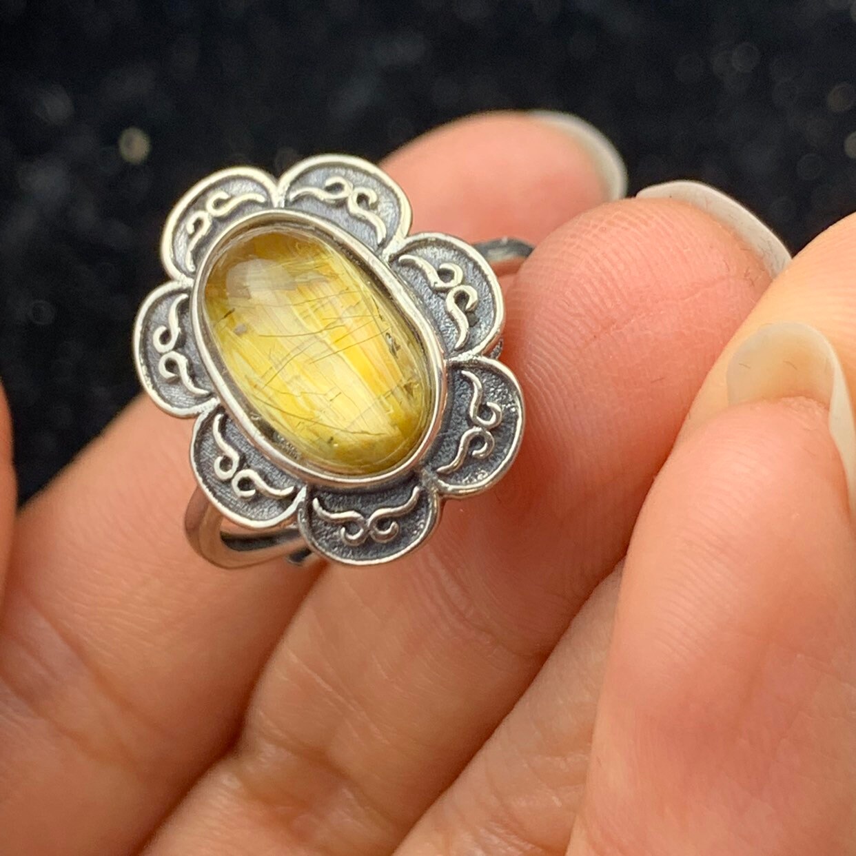 Natural golden titanium rutilated quartz crystal silver woman | Etsy