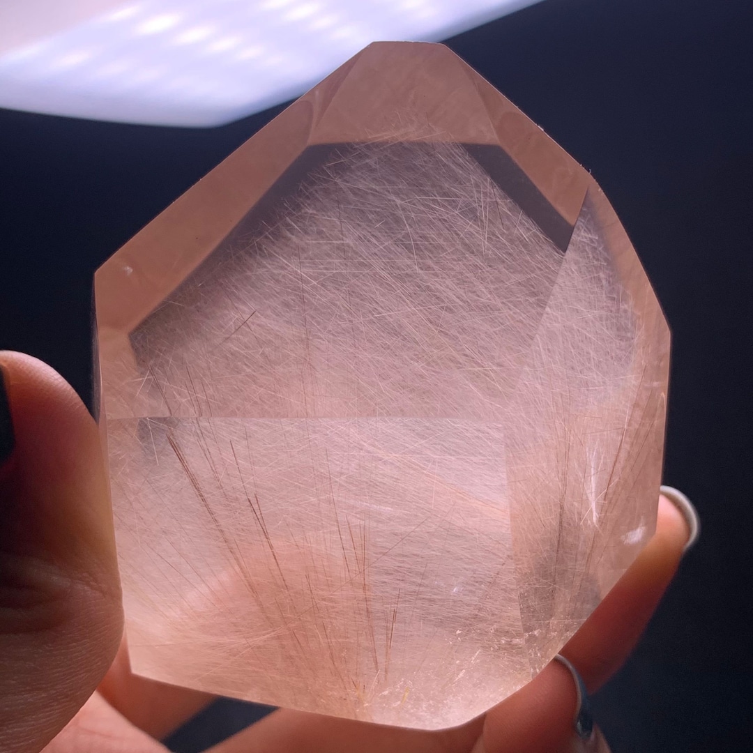 Amazing!204g Natural Real Pink Hair Rutilated Phantom Quartz Crystal ...