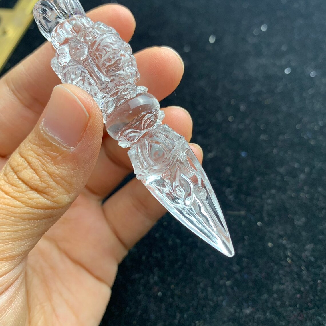 2.83 Clear Natural Quartz crystal amulet Carved Dorje | Etsy