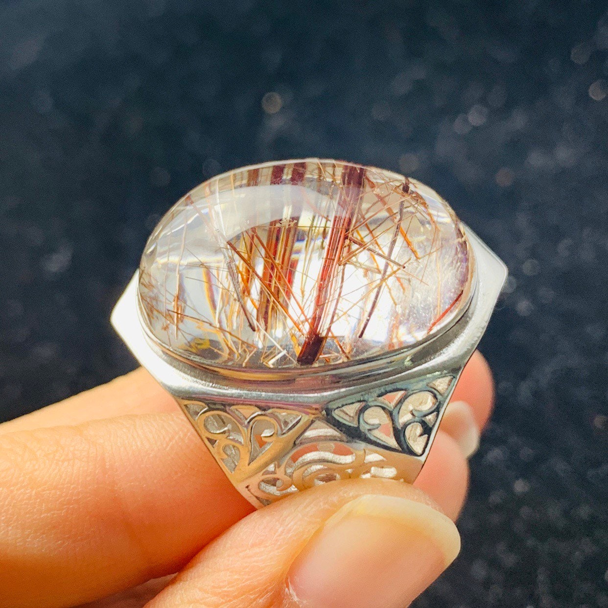 Natural red rutilated quartz crystal silver adjustable man | Etsy