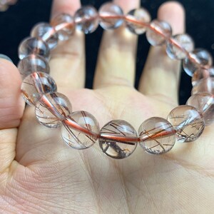 Natural Red Hair Rutilated Quartz Crystal Round Beads Bracelet-15 - Etsy