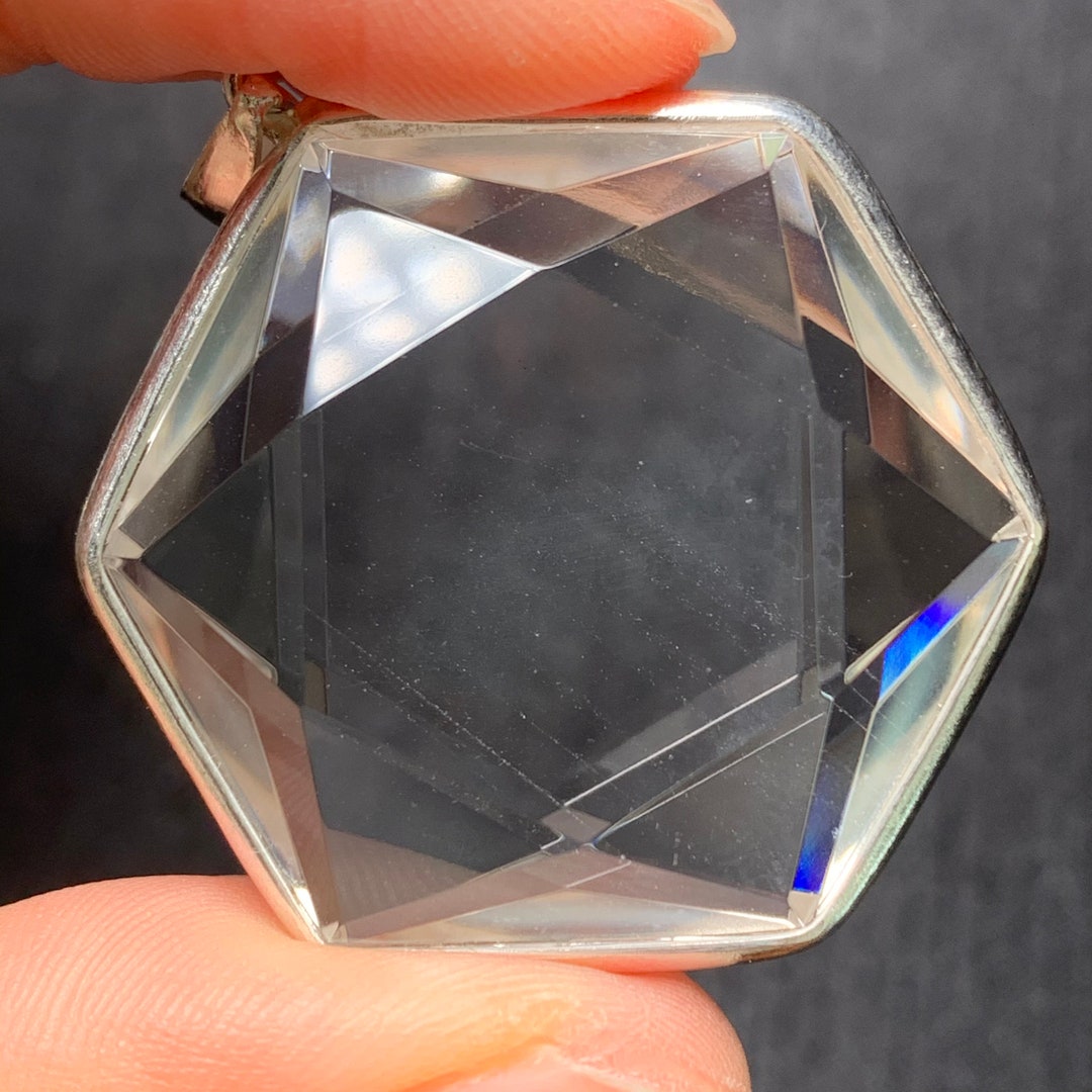 Hexagon Silver Pendant Natural Clear Quartz Crystal 3D Hexagon - Etsy