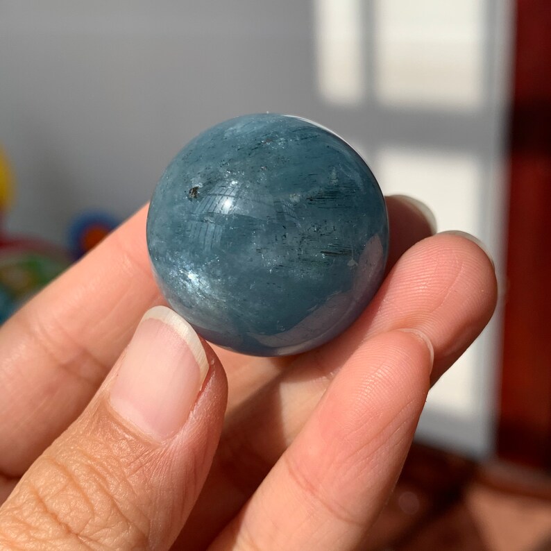 Natural Hell Devil Blue Aquamarine Gems Crystal Quartz Sphere | Etsy