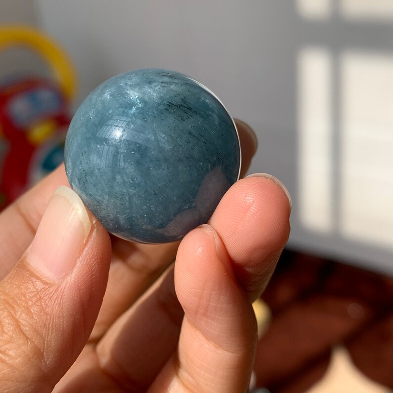 Natural Hell Devil Blue Aquamarine Gems Crystal Quartz Sphere | Etsy