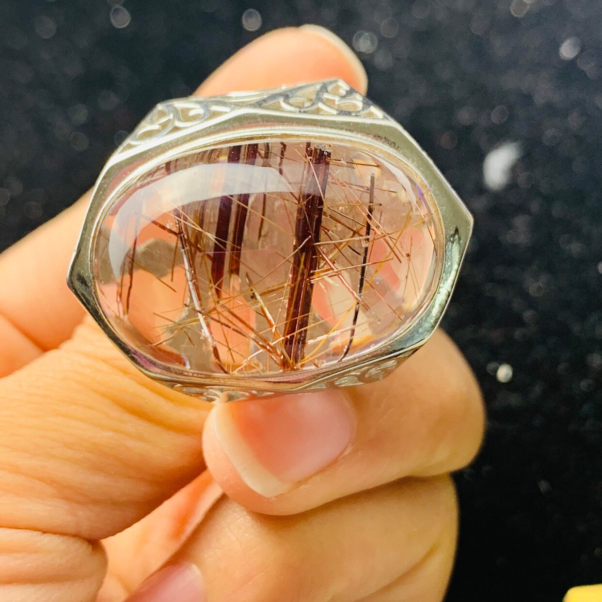 Natural red rutilated quartz crystal silver adjustable man | Etsy