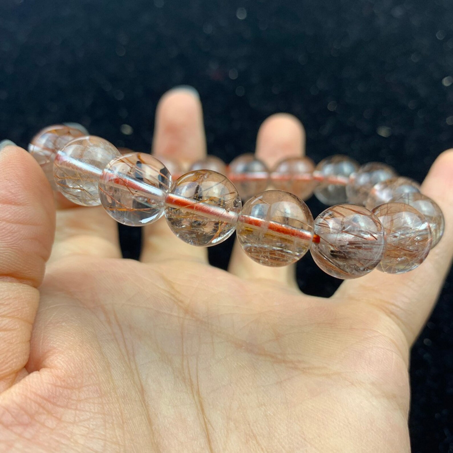 Natural Red Hair Rutilated Quartz Crystal Round Beads | Etsy