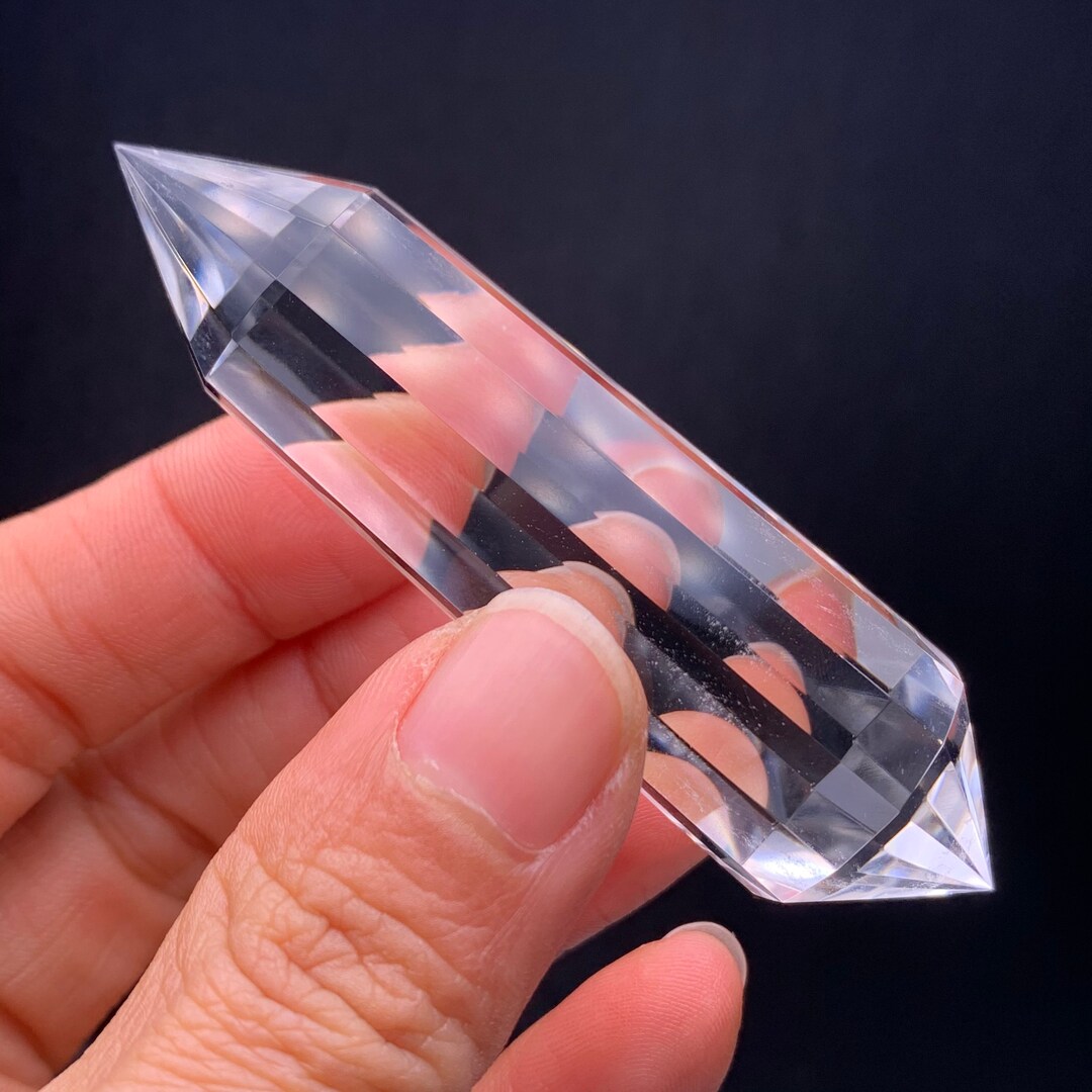 44.8g 12 Sided CLEAR Blue Angel Feathers Quartz Crystal Wand Point ...