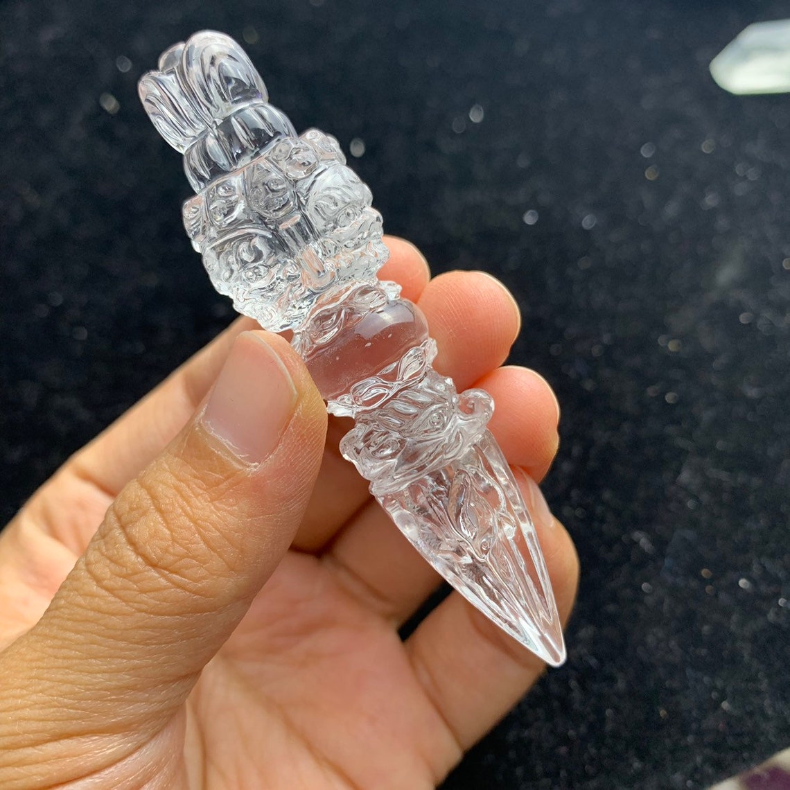 2.83 Clear Natural Quartz crystal amulet Carved Dorje | Etsy