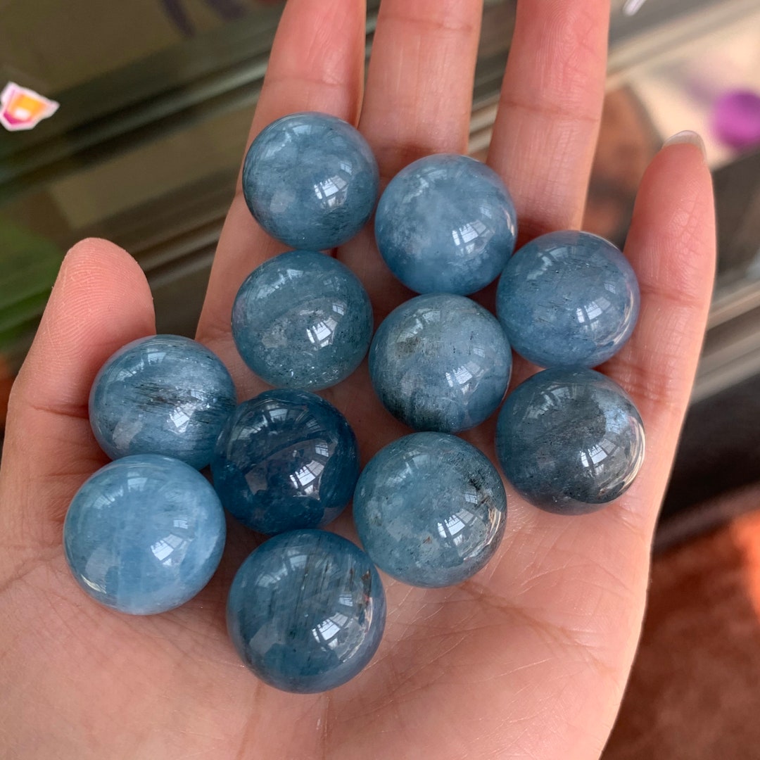 1pcs Natural Hell Devil Blue Aquamarine Gems Crystal Quartz Sphere 16 ...