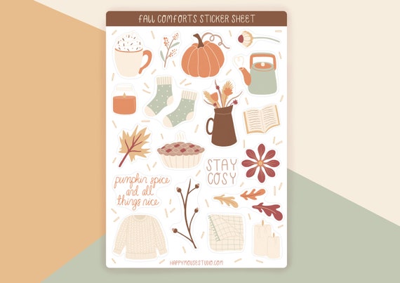 Fall Sticker Sheet Autumn Stickers Autumn Sticker Pack Cosy - Etsy