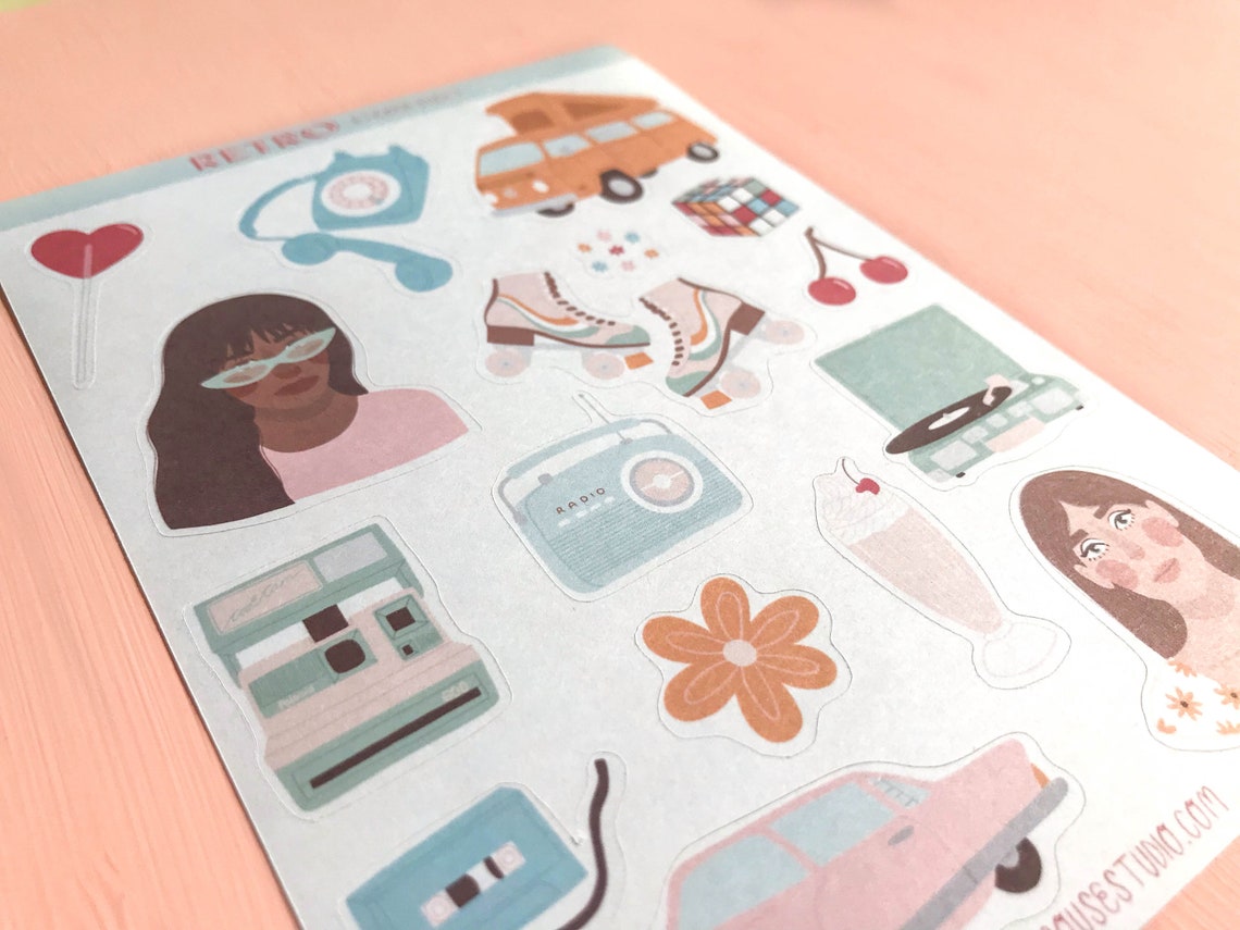Retro Sticker Sheet Vintage Stickers Cute Illustrated | Etsy