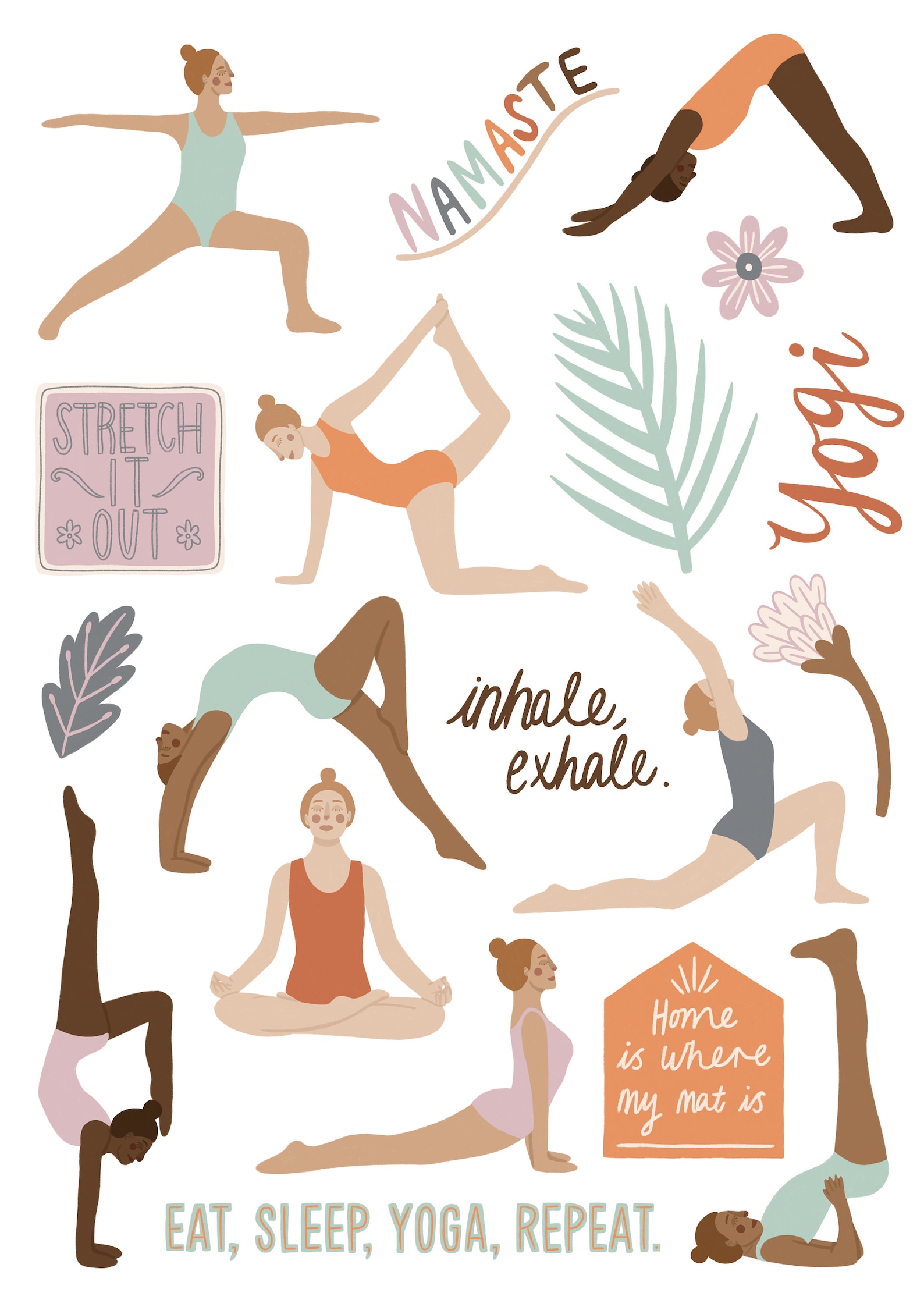 Yoga Sticker Sheet Yoga Stickers Cute Illustrated Sticker | Etsy