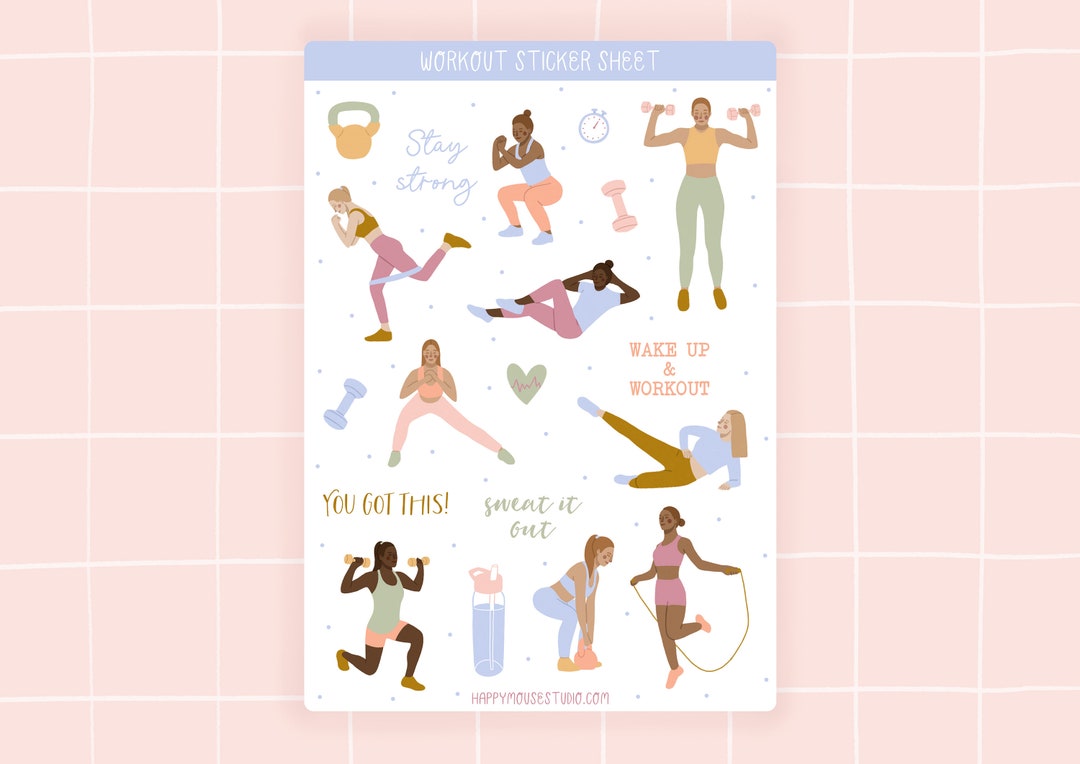 Workout Sticker Sheet, Fitness Sticker Sheet, Workout Stickers, Fitness ...