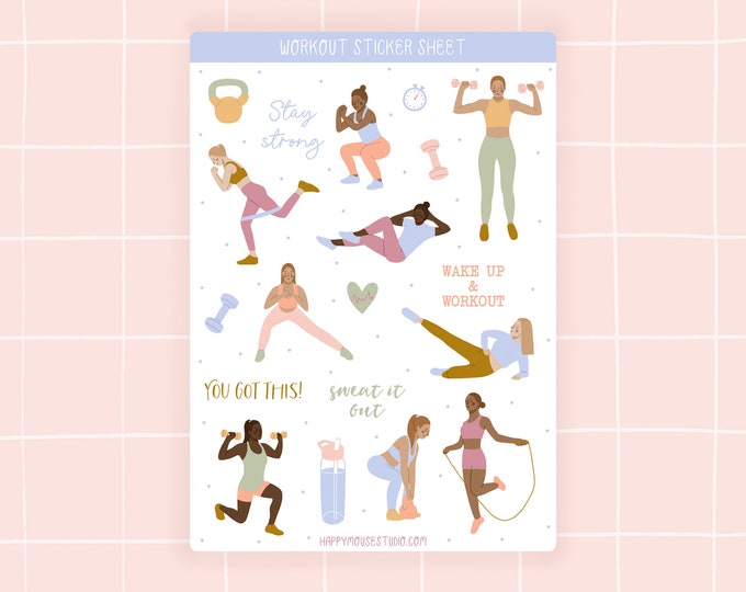 Workout Sticker Sheet, Fitness Sticker Sheet, Workout Stickers, Fitness ...