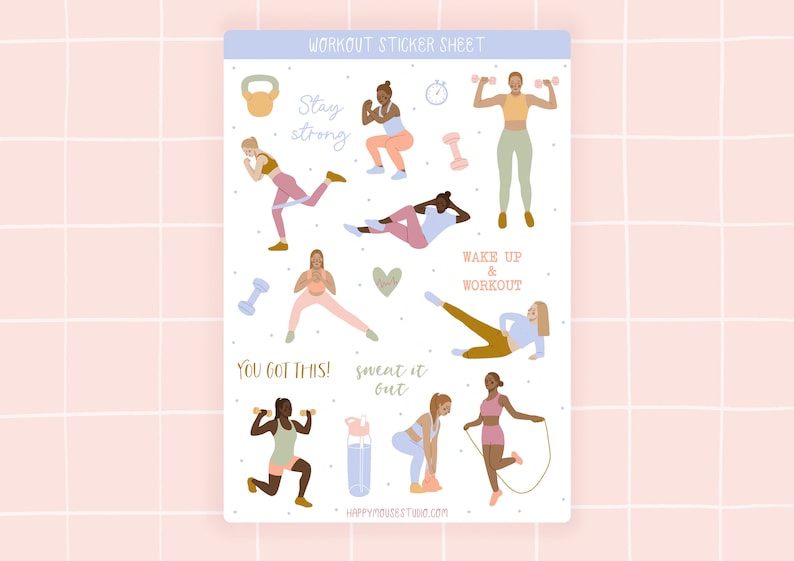 Workout Sticker Sheet Fitness Sticker Sheet Workout - Etsy