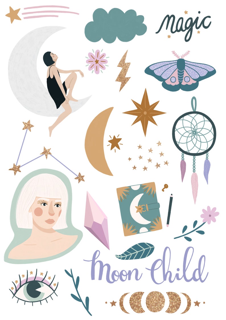 Moon Child Sticker Sheet Celestial Stickers Moon Lover | Etsy