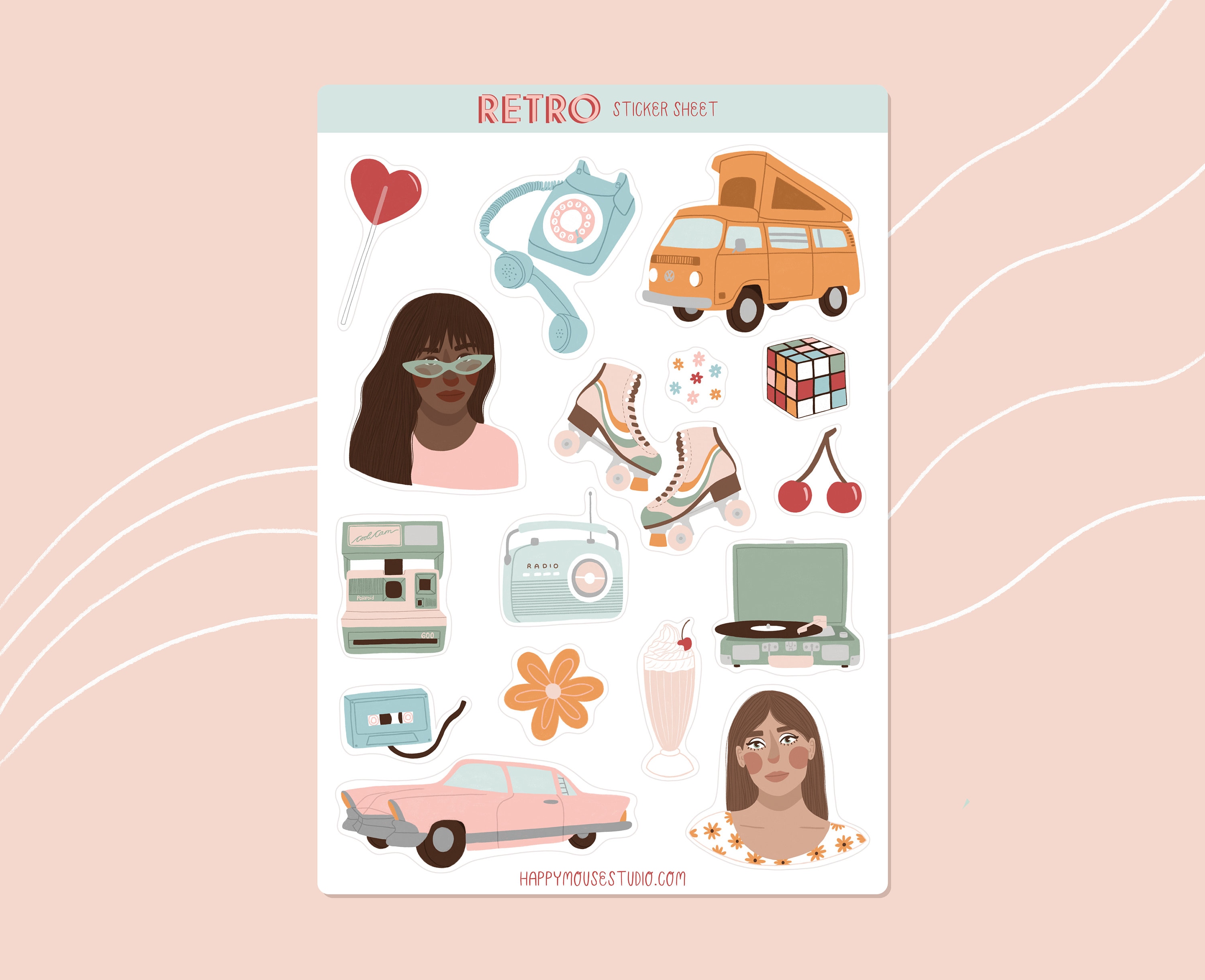 Retro Sticker Sheet Vintage Stickers Cute Illustrated | Etsy