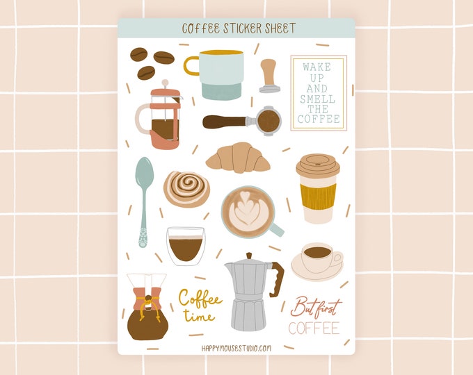 Coffee Sticker Sheet, Coffee Stickers, Drink Stickers, Food Stickers ...