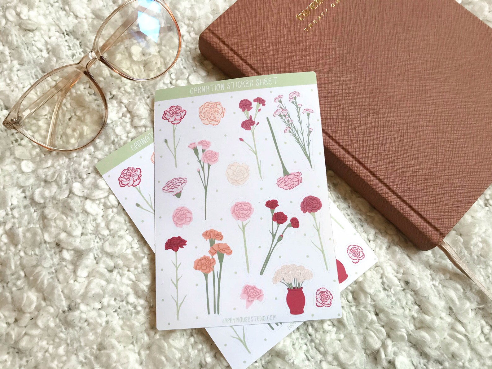 Carnation Sticker Sheet Carnation Stickers Floral Sticker - Etsy