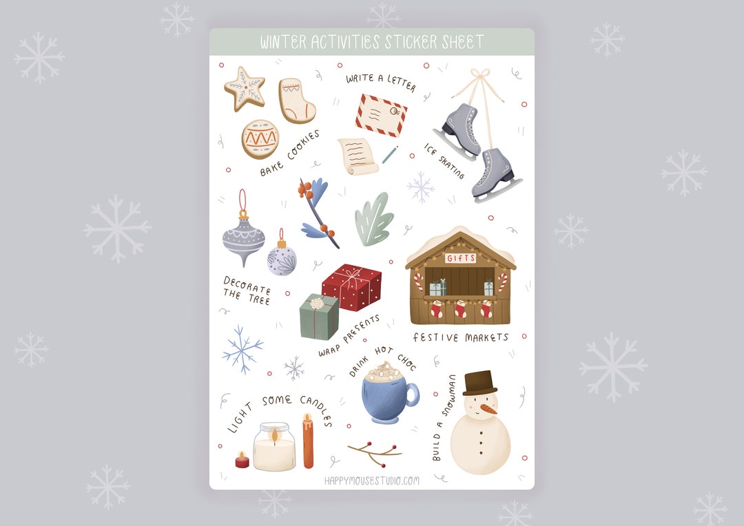 Winter Activities Sticker Sheet, Winter Stickers, Seasonal Stickers ...