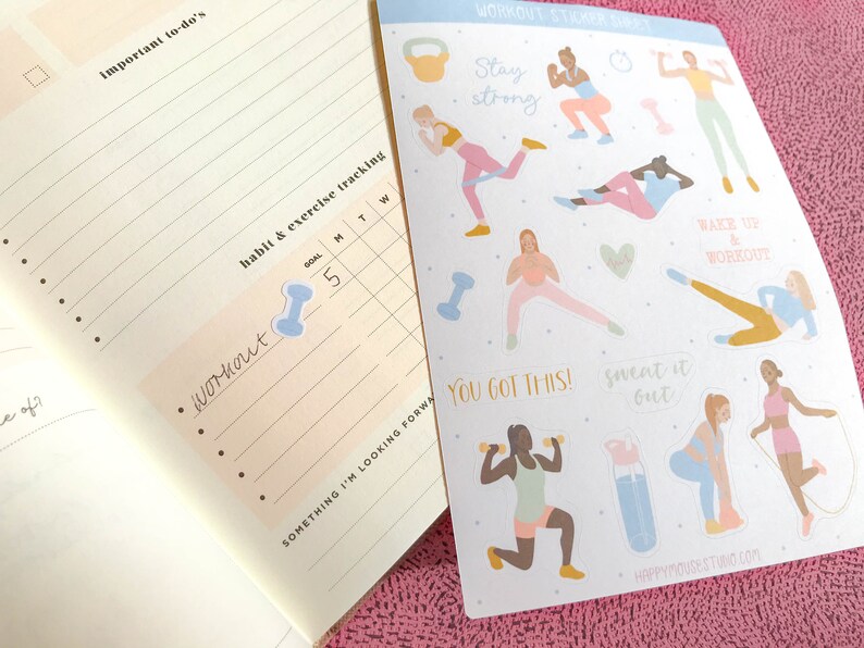 Workout Sticker Sheet Fitness Sticker Sheet Workout - Etsy