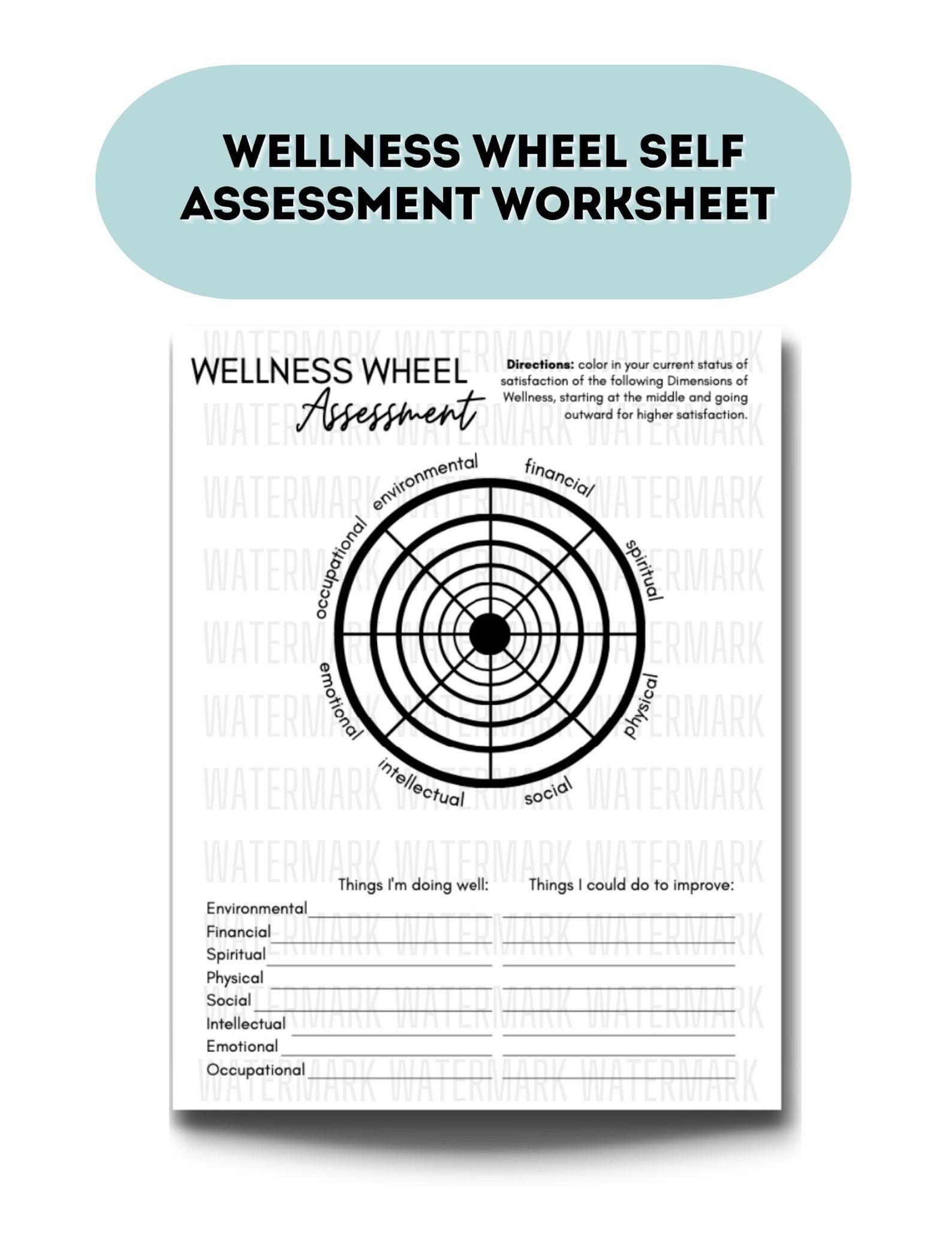 Dimensions of Wellness Self-assessment for Mental Health - Etsy