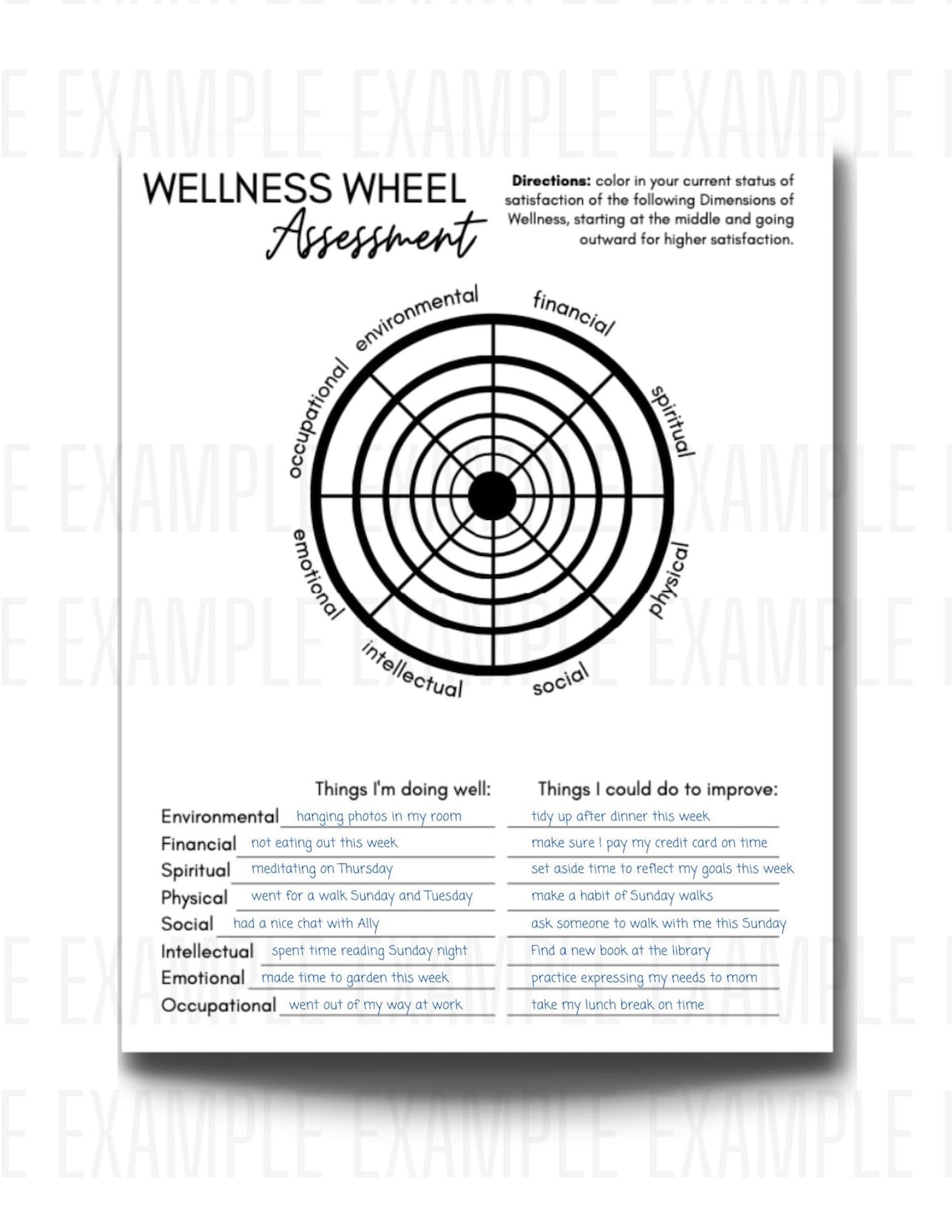 Dimensions of Wellness Self-assessment for Mental Health - Etsy