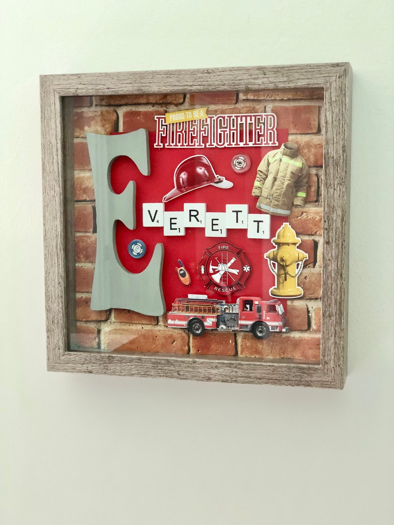 Handmade Custom Name Design Firefighter Shadow Box Picture | Etsy