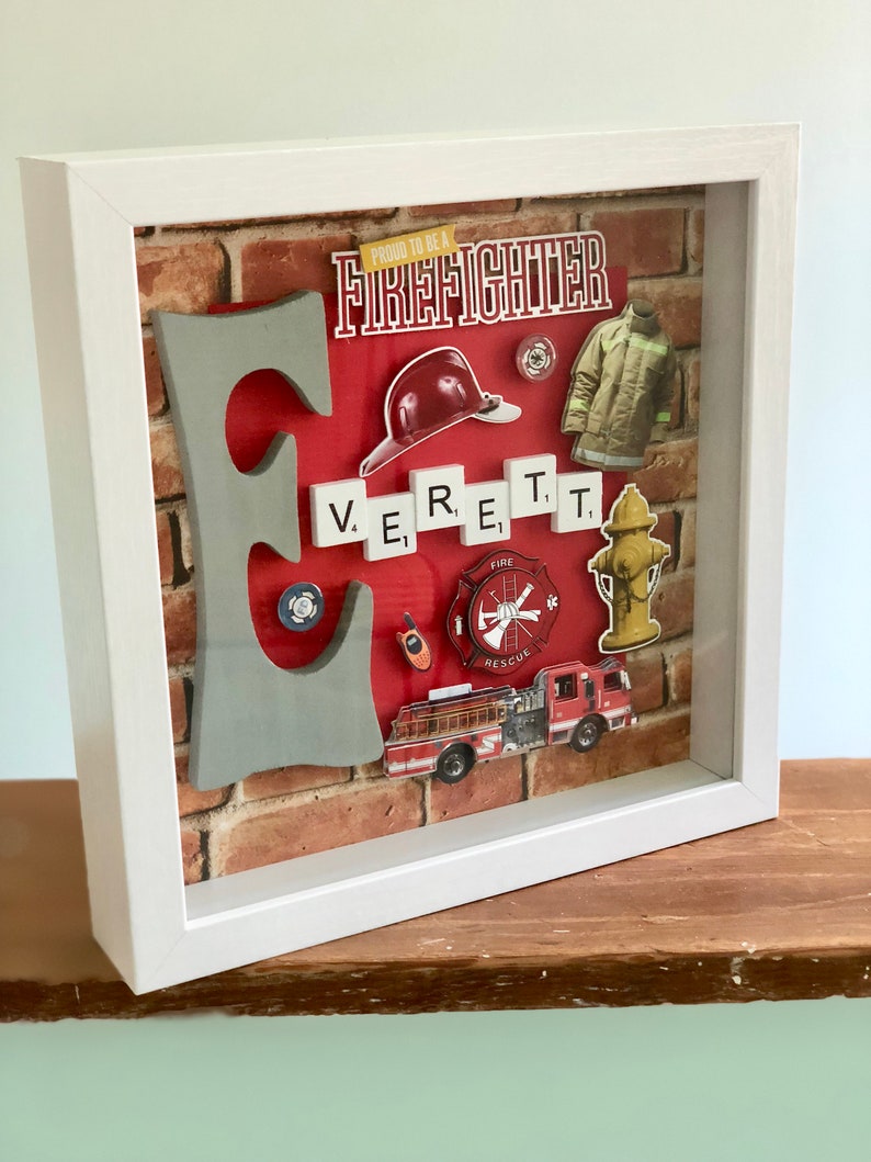 Handmade Custom Name Design Firefighter Shadow Box Picture | Etsy