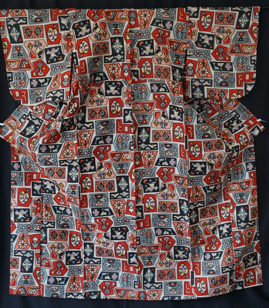 1970's Summer Meisen Vintage Silk Japanese Kimono, Abstract Splash ...