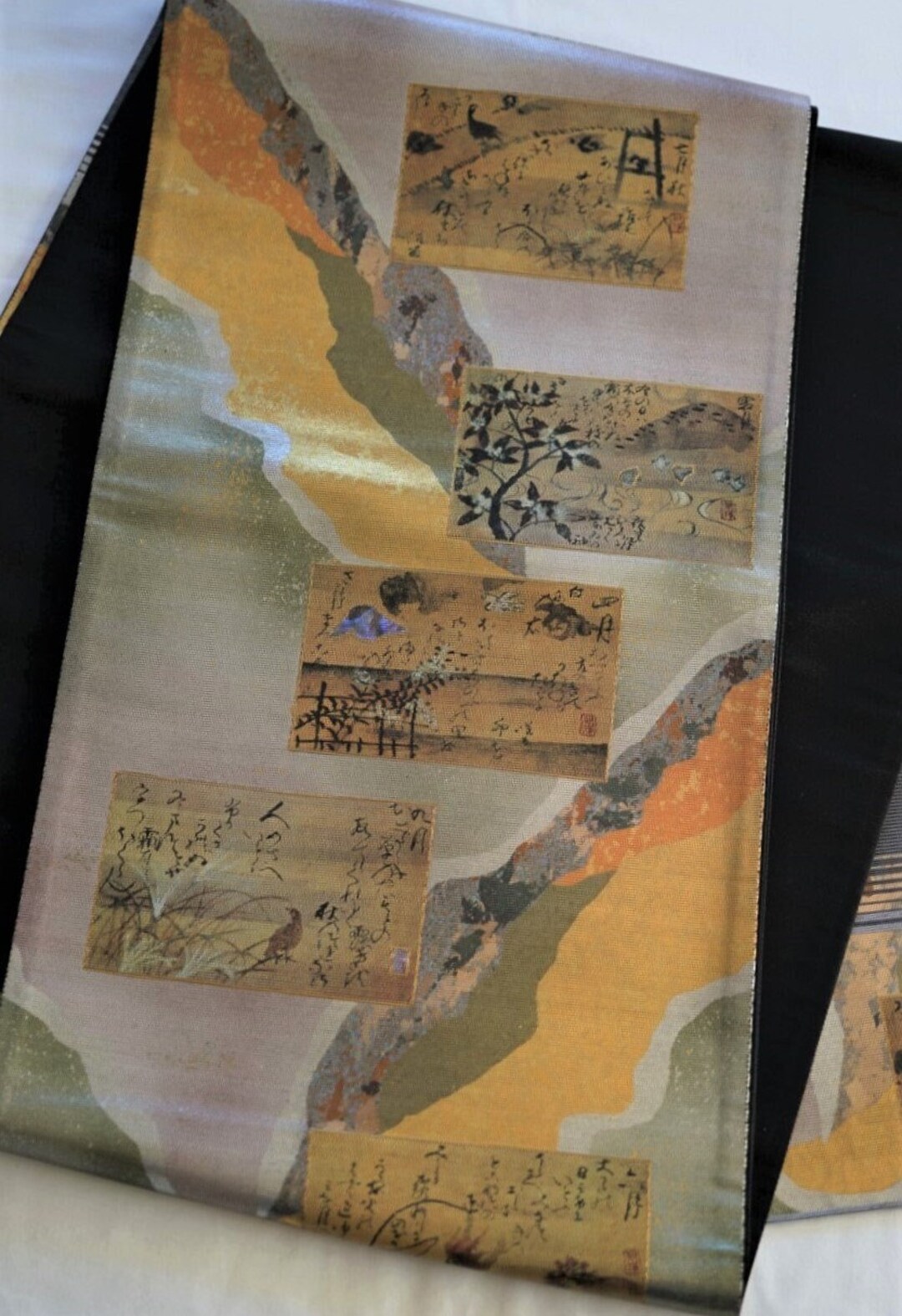 Exquisite Fukuro Obi Vintage Japanese Silk Kimono Ex Con Hand Painted ...