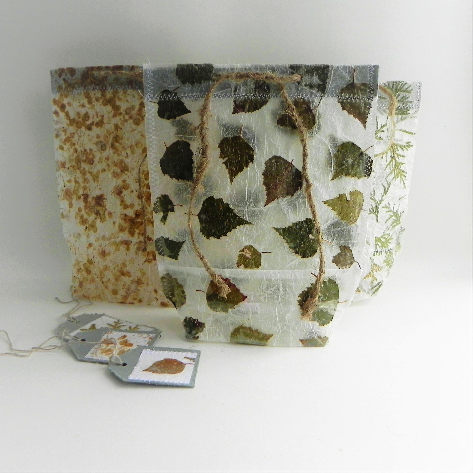 Unique spring gift bag with pressed leaves Easter paper bag | Etsy