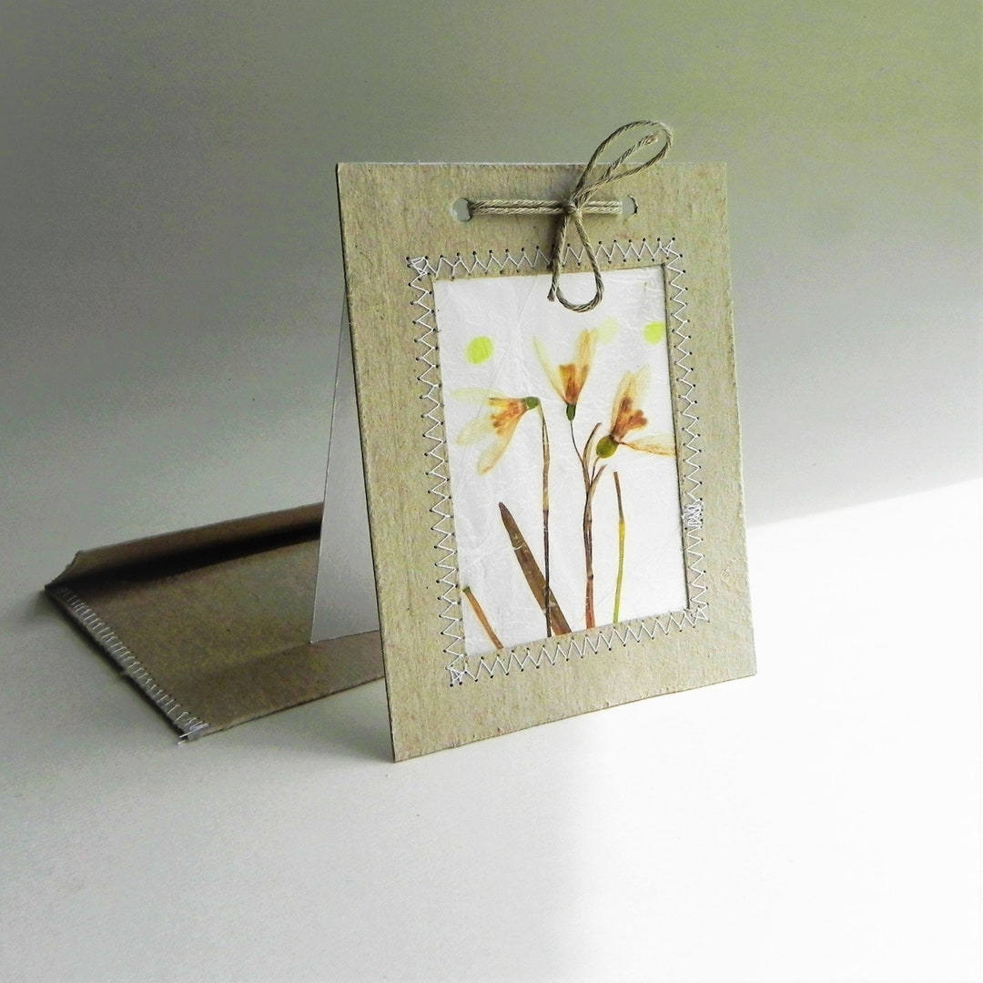 Pressed Flower Snowdrop Handmade Card With Envelope, Mothers Day Gift ...