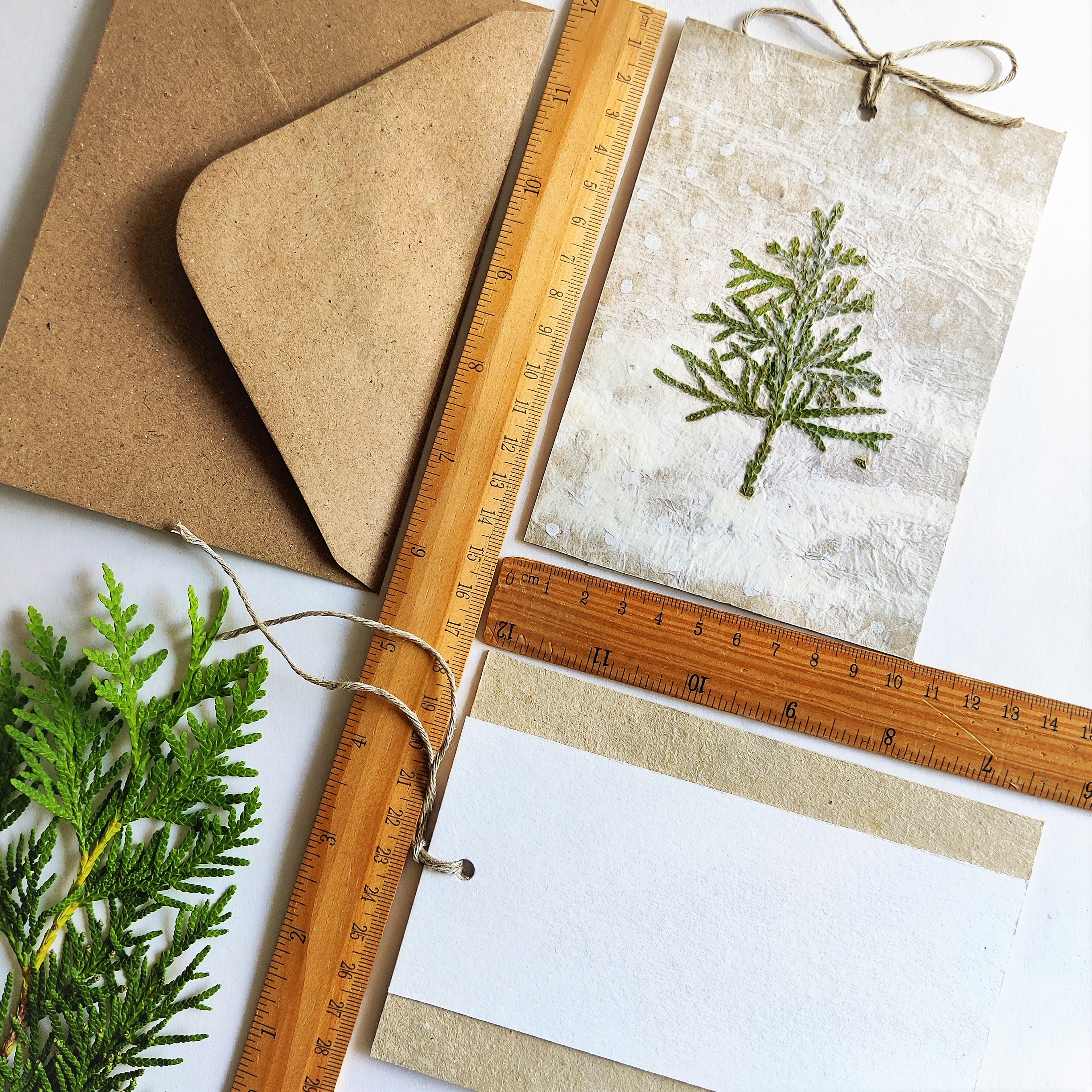 Green Christmas Tree Cards, Dried Botanical Winter Art, Handmade Paper ...