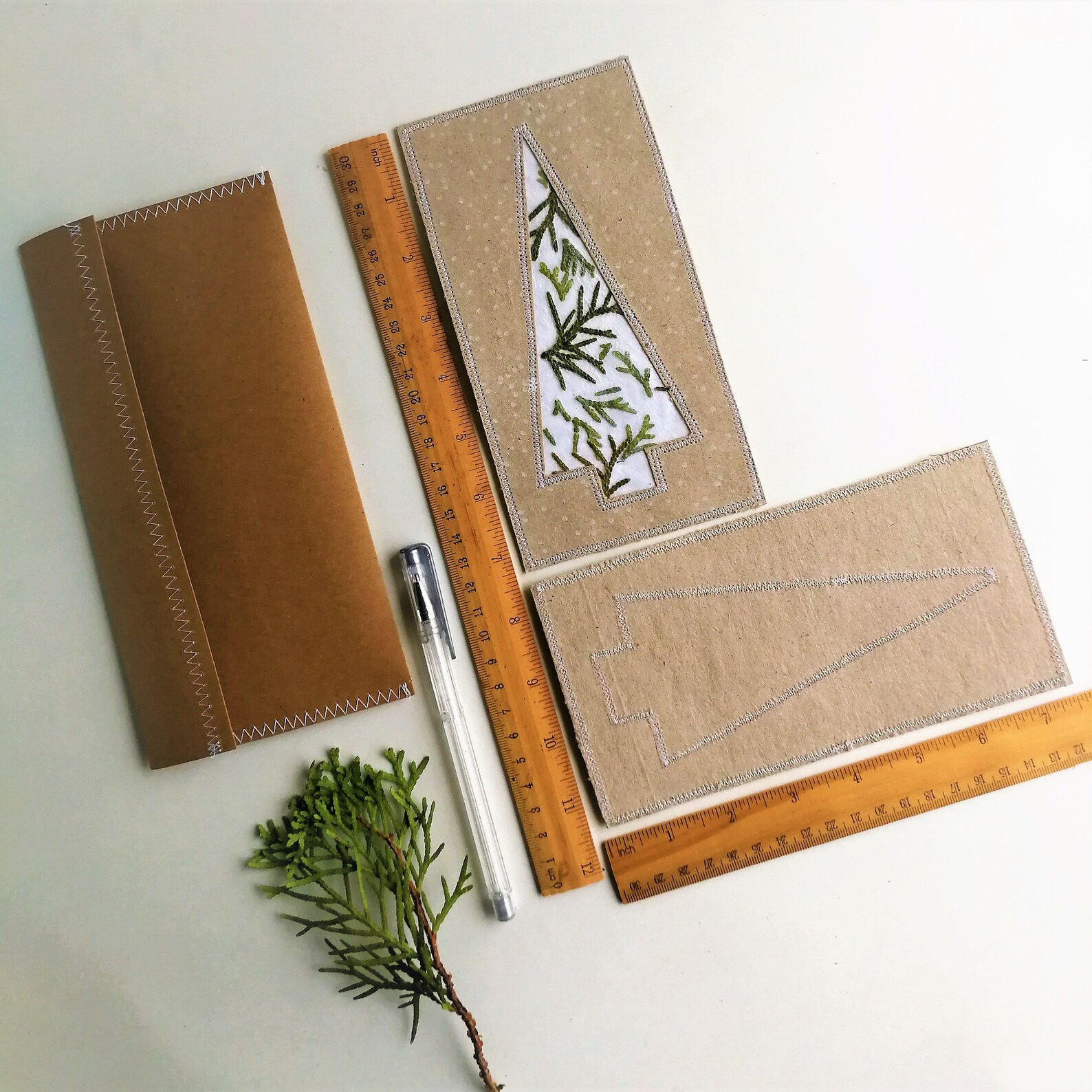 Hand Made Christmas Tree Cards and Envelopes Set of 3, Botanical ...