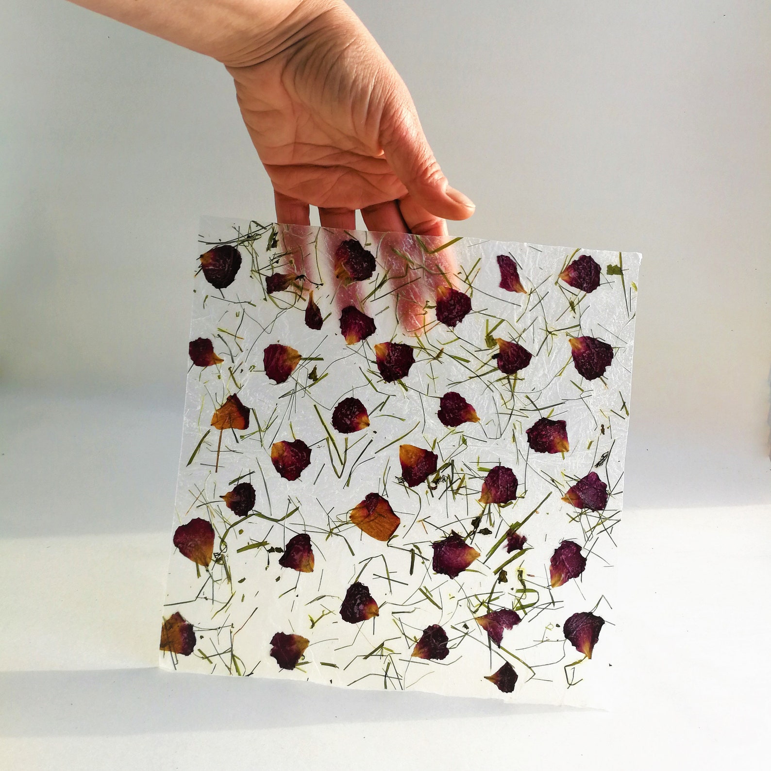 Translucent handmade thin paper with dried rose flower petals | Etsy