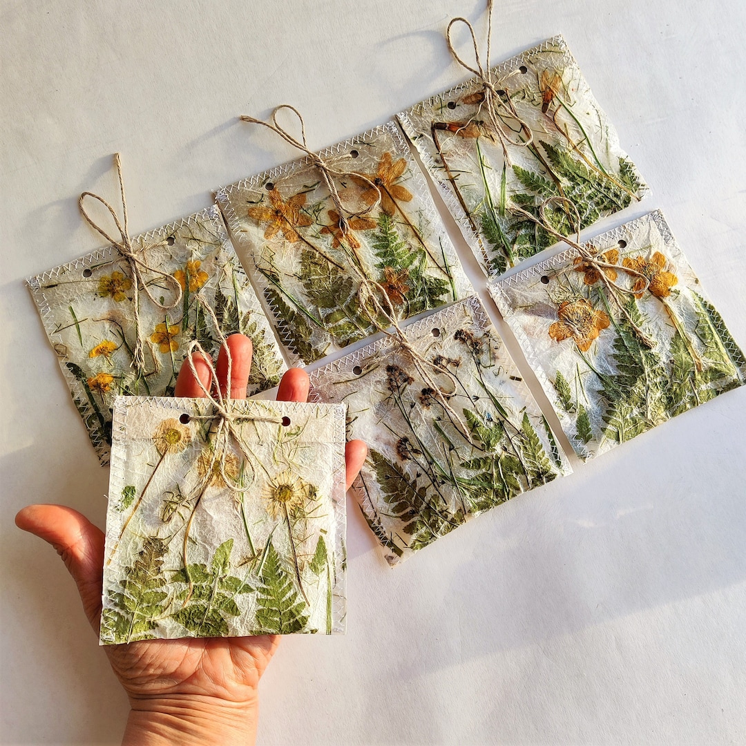 Floral Gift Bag Set, 6 Mini Handmade Paper Bags, Botanical Favor ...