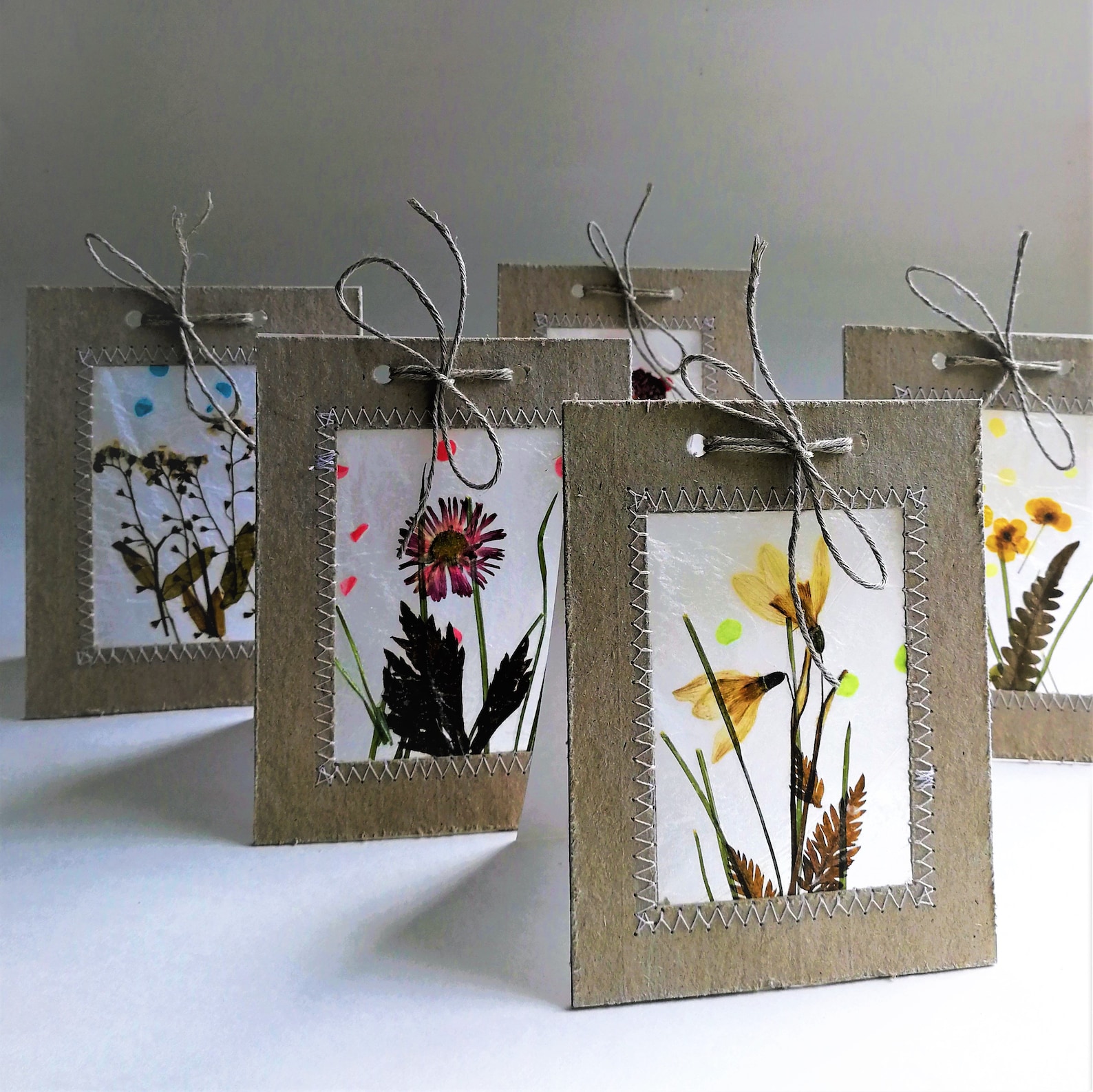 Real Pressed Flower Hand Made Paper Unique Cards and Envelopes Set of 5 ...