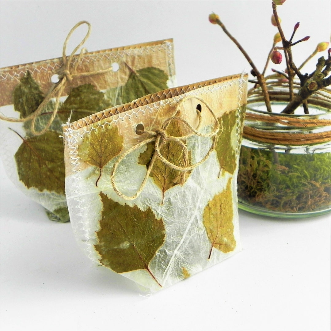 Eco Favor Bags With Real Birch Leaf, Forest Green Wedding Small Gift ...