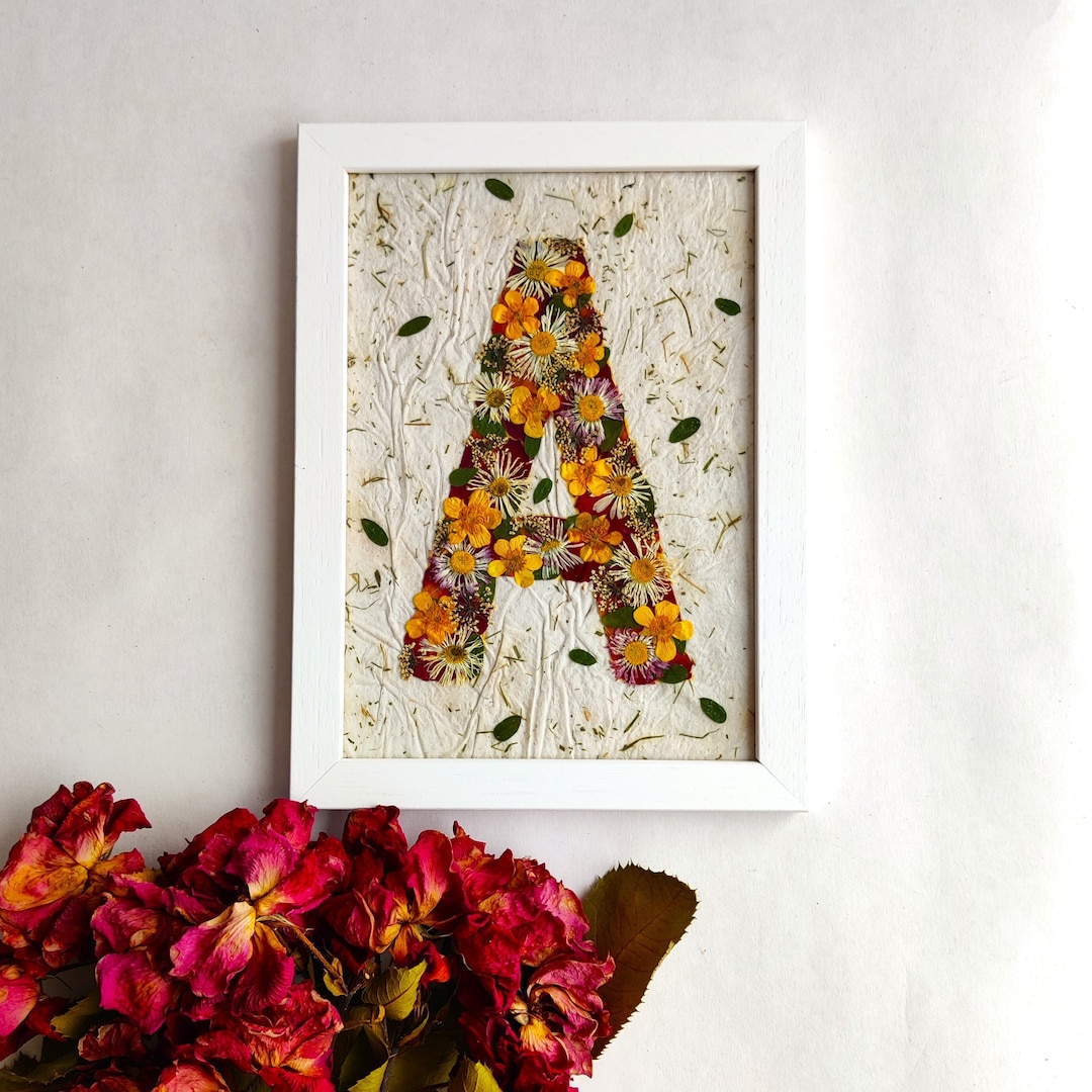Custom Initial Pressed Flower Monogram Art Alphabet Letter Gift Girls ...