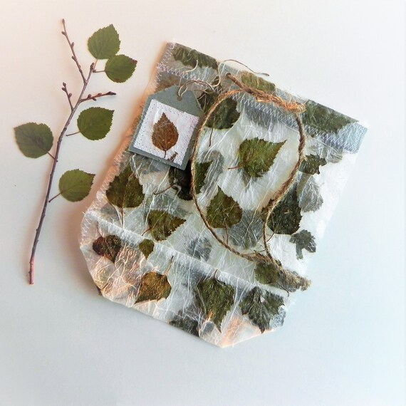 Unique spring gift bag with pressed leaves Easter paper bag | Etsy