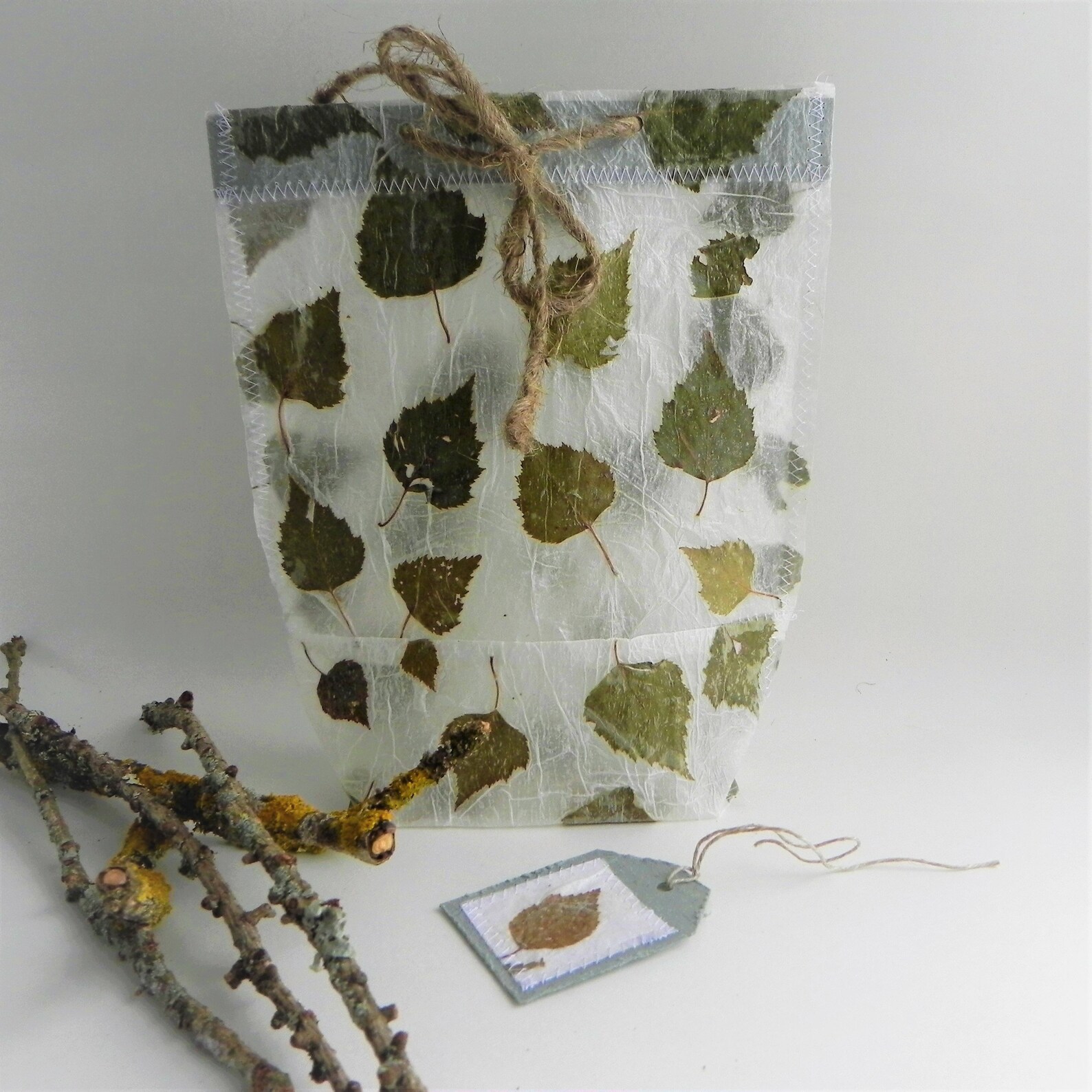 Unique spring gift bag with pressed leaves Easter paper bag | Etsy