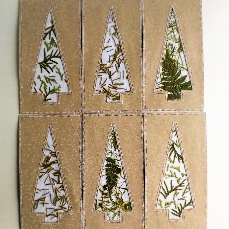 Hand Made Christmas Tree Cards and Envelopes Set of 3, Botanical ...