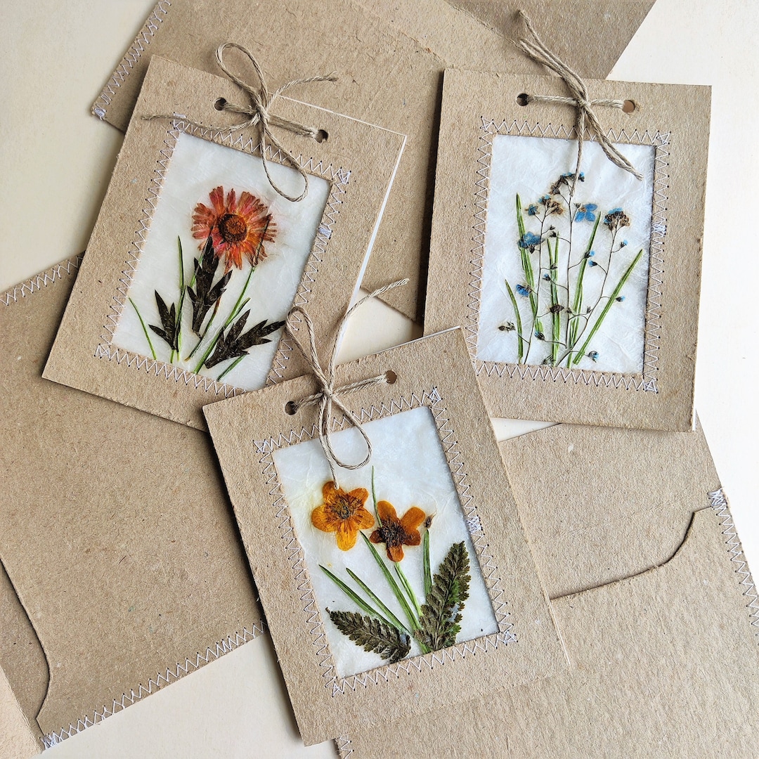 Pressed Flower Card Set of 3: Handmade Botanical Notecards - Etsy