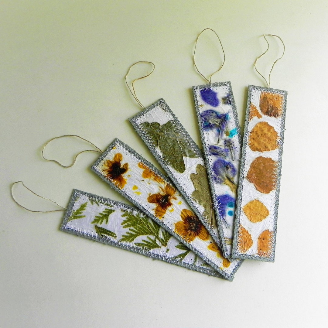 Handmade Pressed Flower Bookmarks Set of 5, Vintage Style Paper Book ...