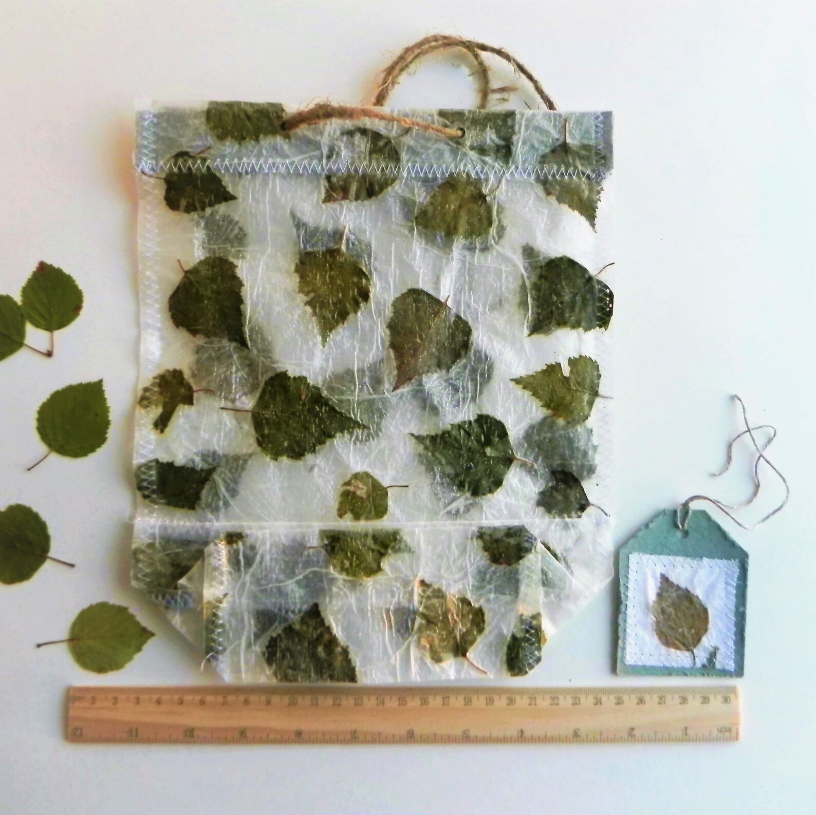 Unique spring gift bag with pressed leaves Easter paper bag | Etsy