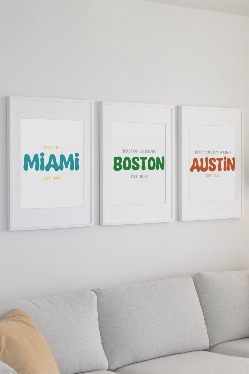 Miami, FL 'fins Up' Printable City Graphic 18x24 Inches Instant Digital ...
