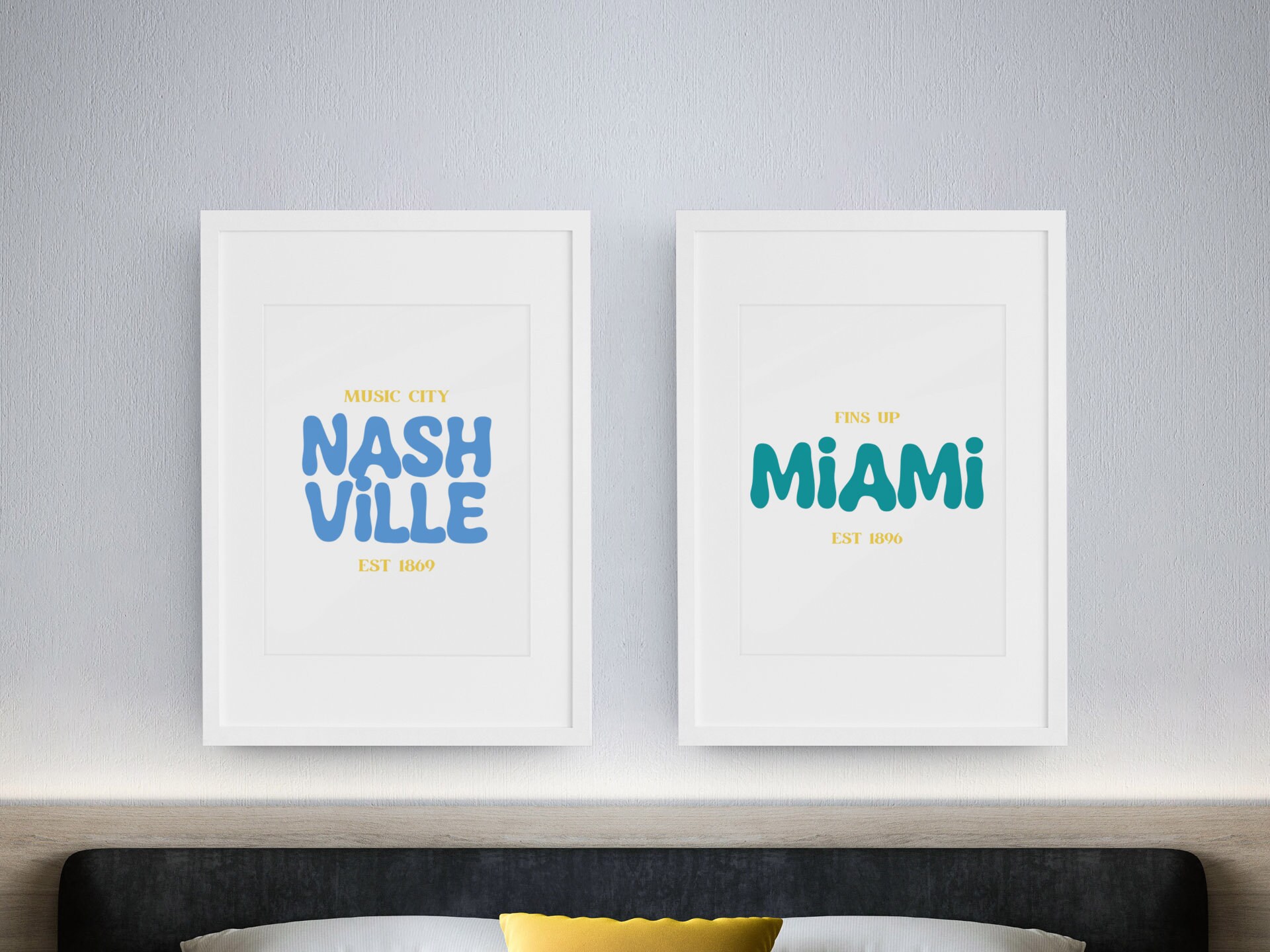 Miami, FL 'fins Up' Printable City Graphic 18x24 Inches Instant Digital ...