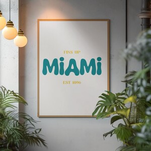 Miami, FL 'fins Up' Printable City Graphic 18x24 Inches Instant Digital ...