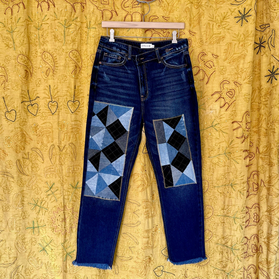 Half-quarter Square Patched Cross-over Jeans, 30 Waist 100% Cotton ...